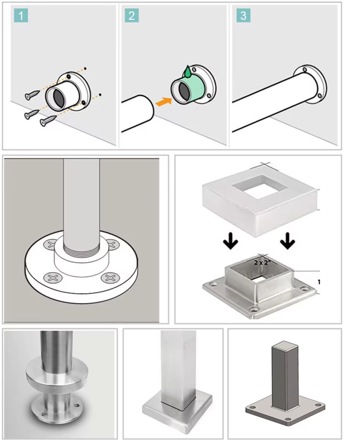 Stainless Steel 316 Grade Base Flange Round Tube Post