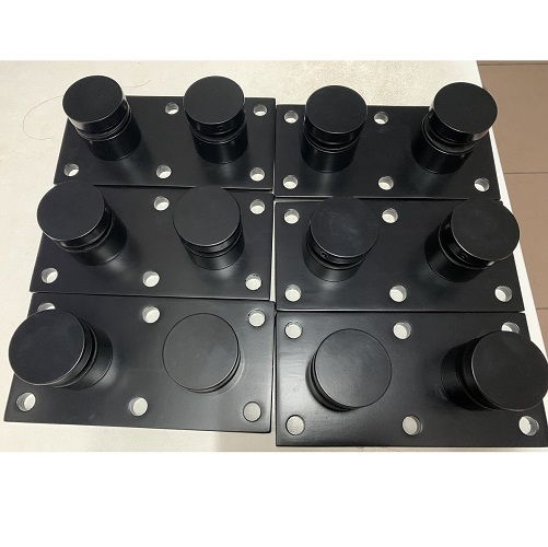 Black Round Standoff Fitting with Mounting Plate for Glass Railing