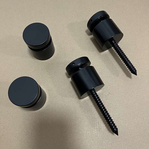 Black Round Standoff Fitting with Mounting Plate for Glass Railing