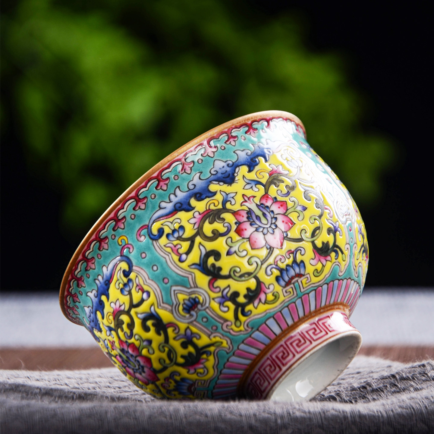 Ceramicpavilion|Yellow Ground Scrolling Lotus Master Cup|Handmade