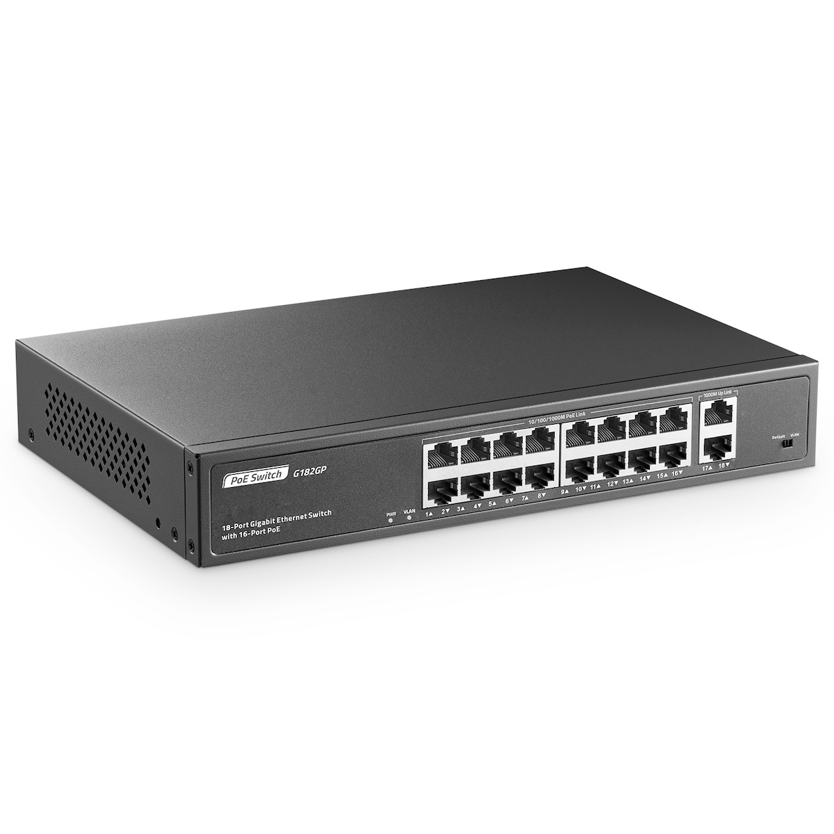 18 Port Gigabit PoE Switch, 16 Ggiabit PoE+, 2 GE Uplink, IEEE802.3af ...