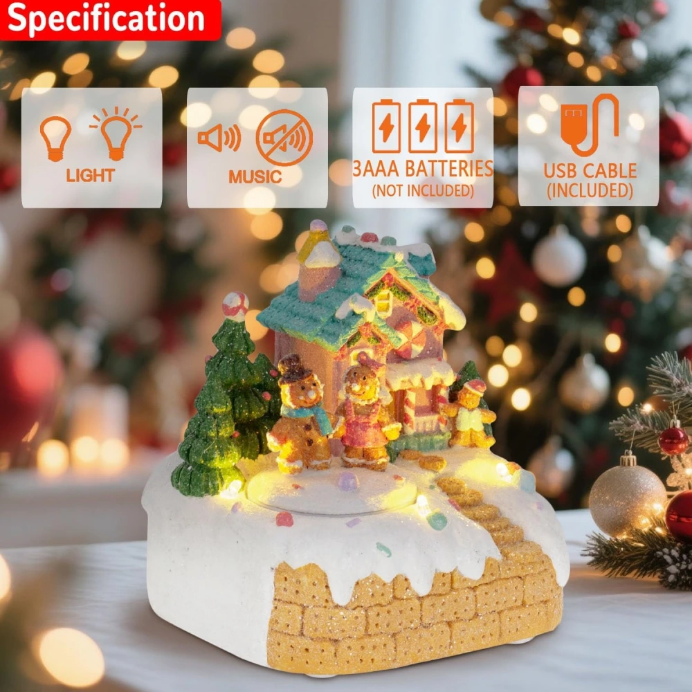 Animated Gingerbread House Christmas Decoration – Pre-Lit Musical Resin ...