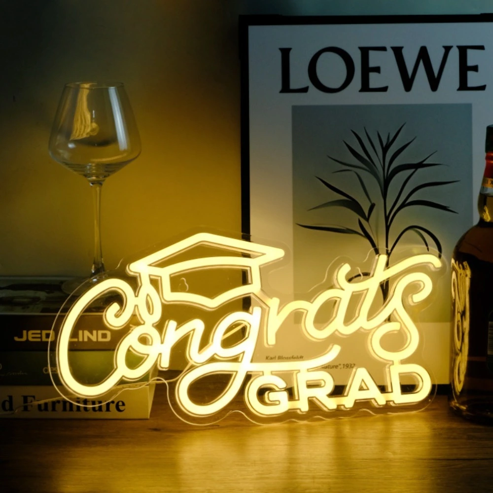 Congrats Grad LED Neon Sign, Graduation Party Decor, Warm White Better ...