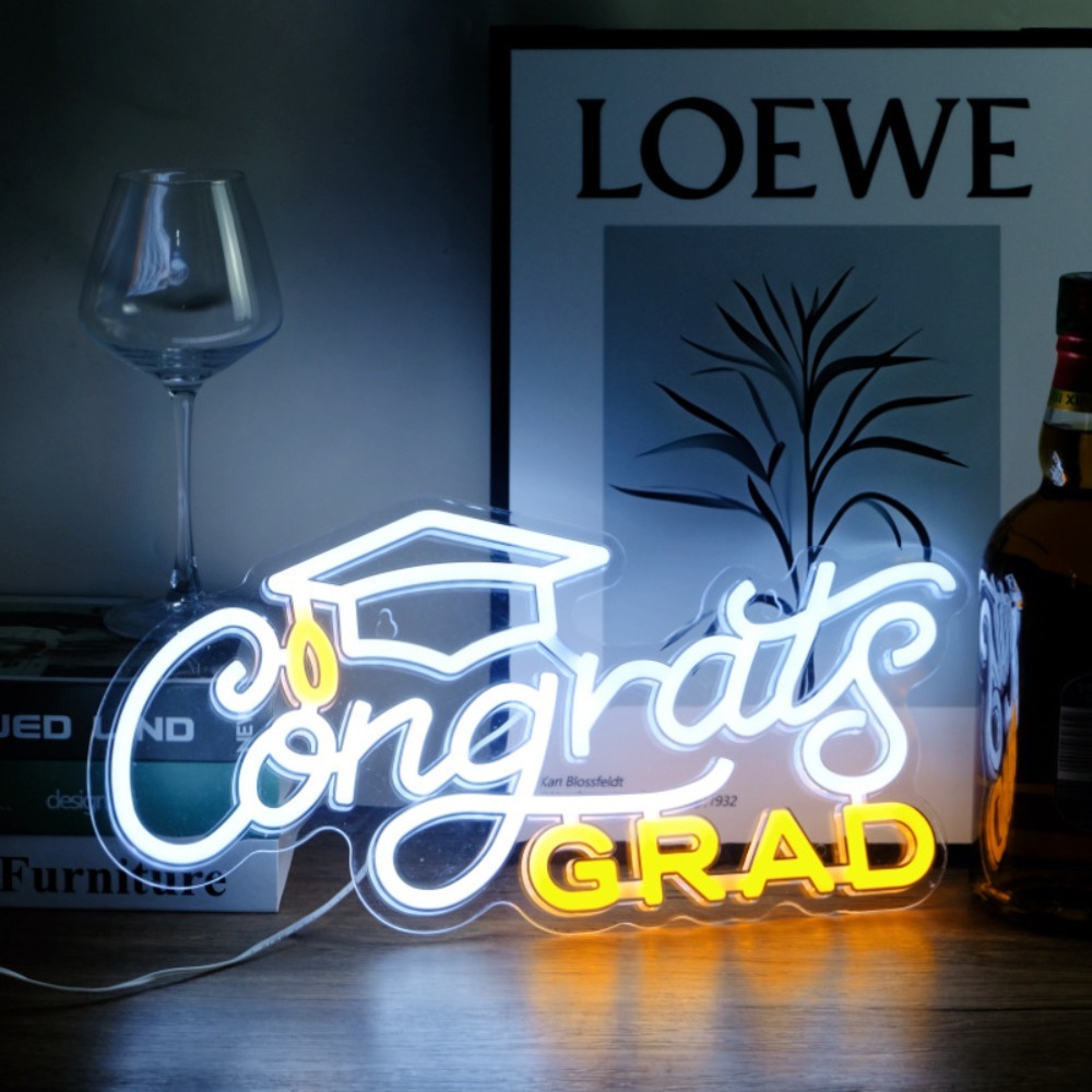 Congrats Grad LED Neon Sign, Graduation Party Decor, Warm White Better ...