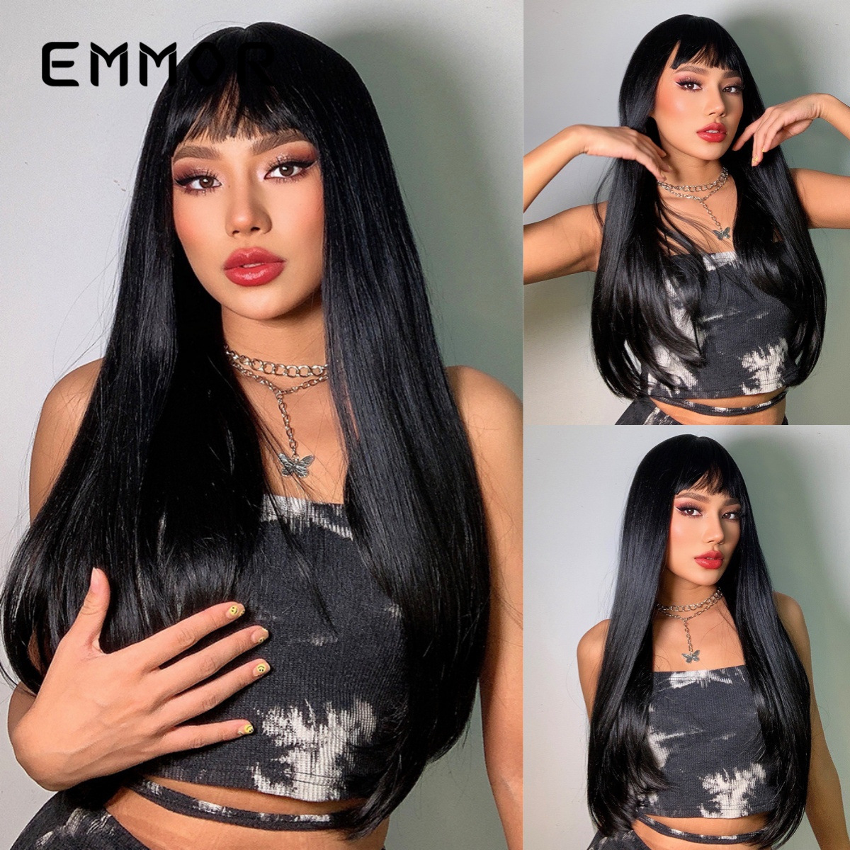 Emmor long silk popular wig female full head cover