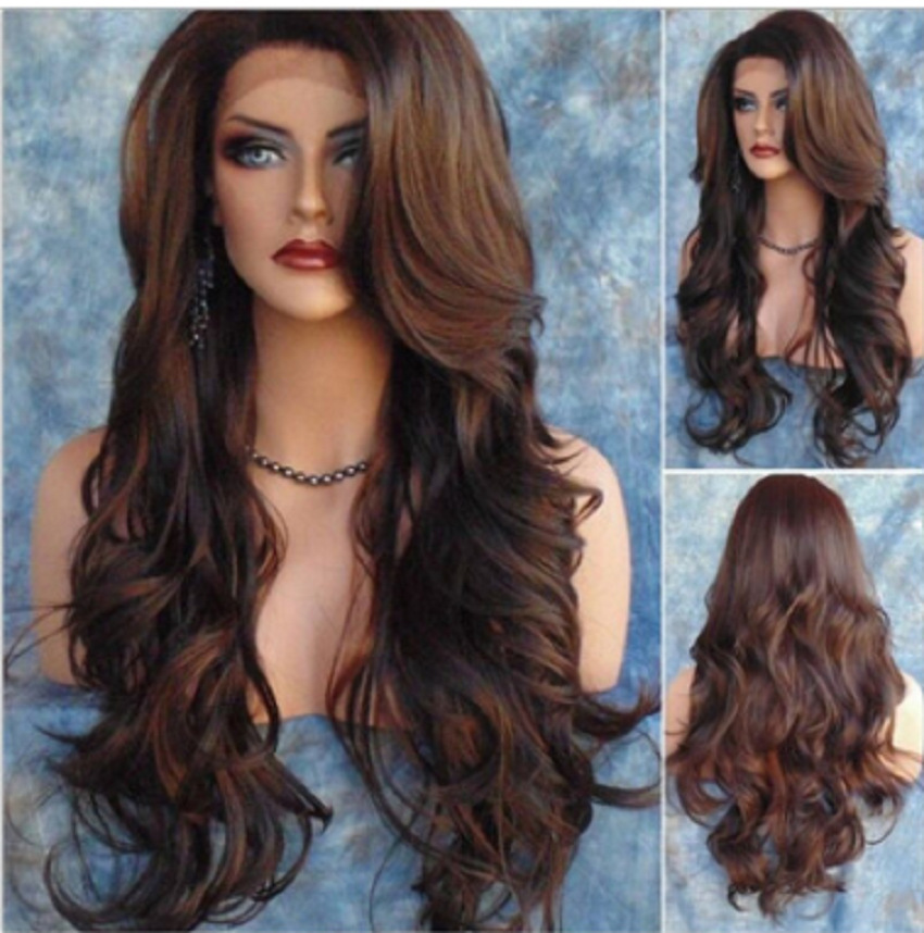 European & American Style Women's Long Curly Wigs Rose-Patterned Net ...