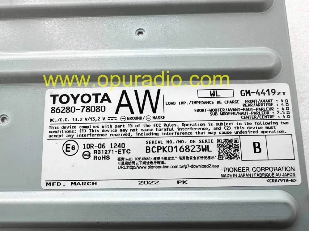 2022-2025 Lexus NX250 NX350 NX450H Amplifier TOYOTA 86280-78080 AMP ES350
