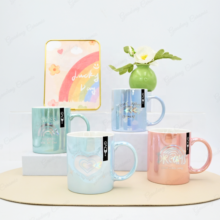 Gaodeng New Arrived Shiny Pearl Glazed Ceramic Mug with rainbow Design ...