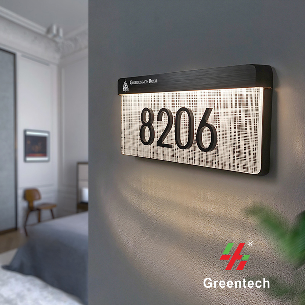 LED Illuminated Door Number Sign with Stripes – Modern Minimalist Hotel ...