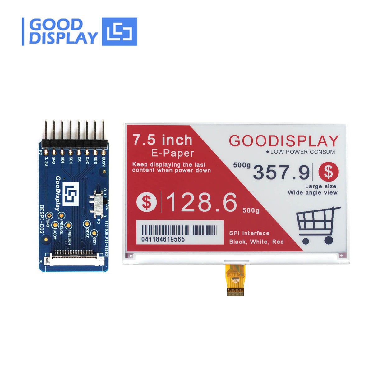7.5'' E-Paper Display SPI Color Electronic Paper Screen With EPD HAT ...
