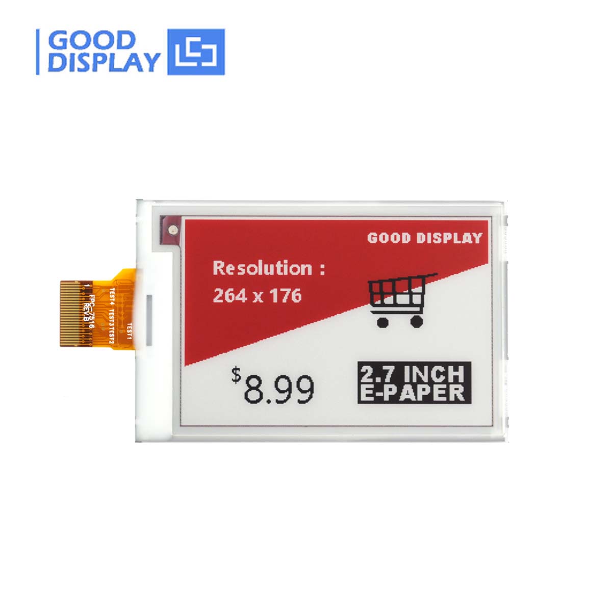 2.7-inch red ePaper display tri-color E-ink Screen 1.8s partial update ...