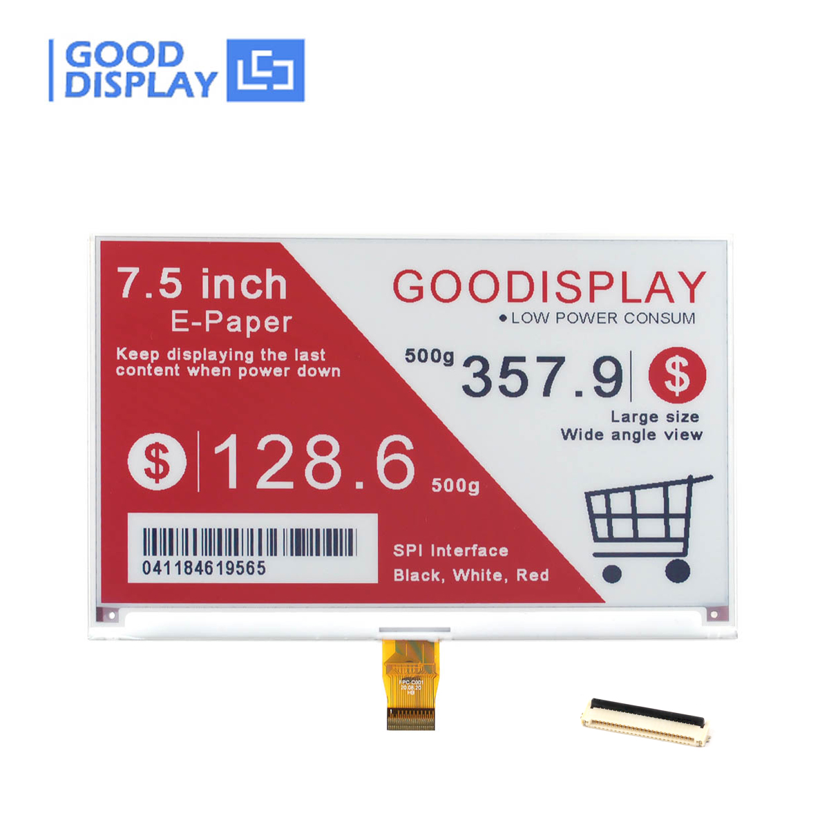 7.5inch Red Electronic Paper Display Tri-color E-ink Display 1.3s ...