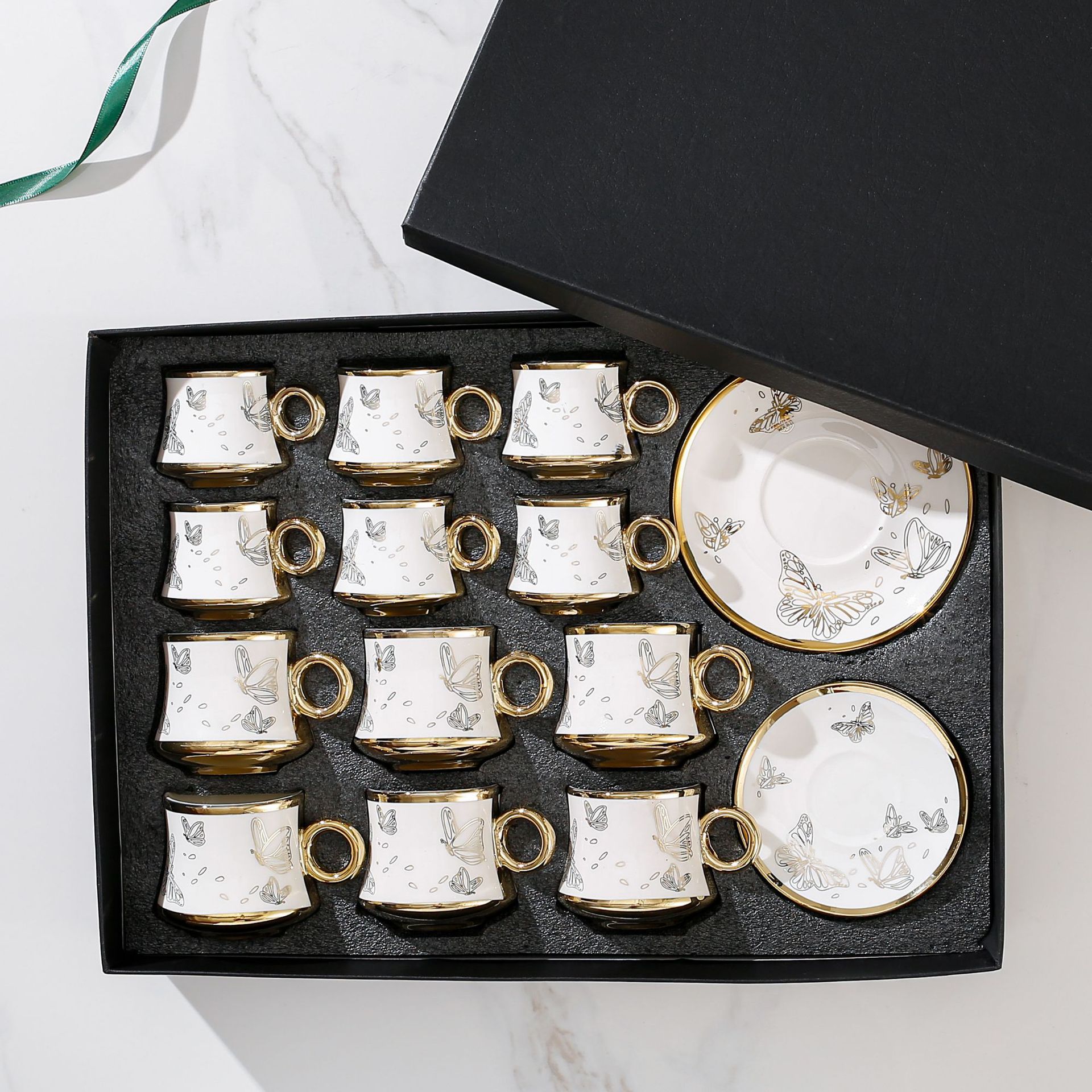 ceramic coffee cup, gold-plated 12-cup saucer, 24-piece ceramic coffee ...