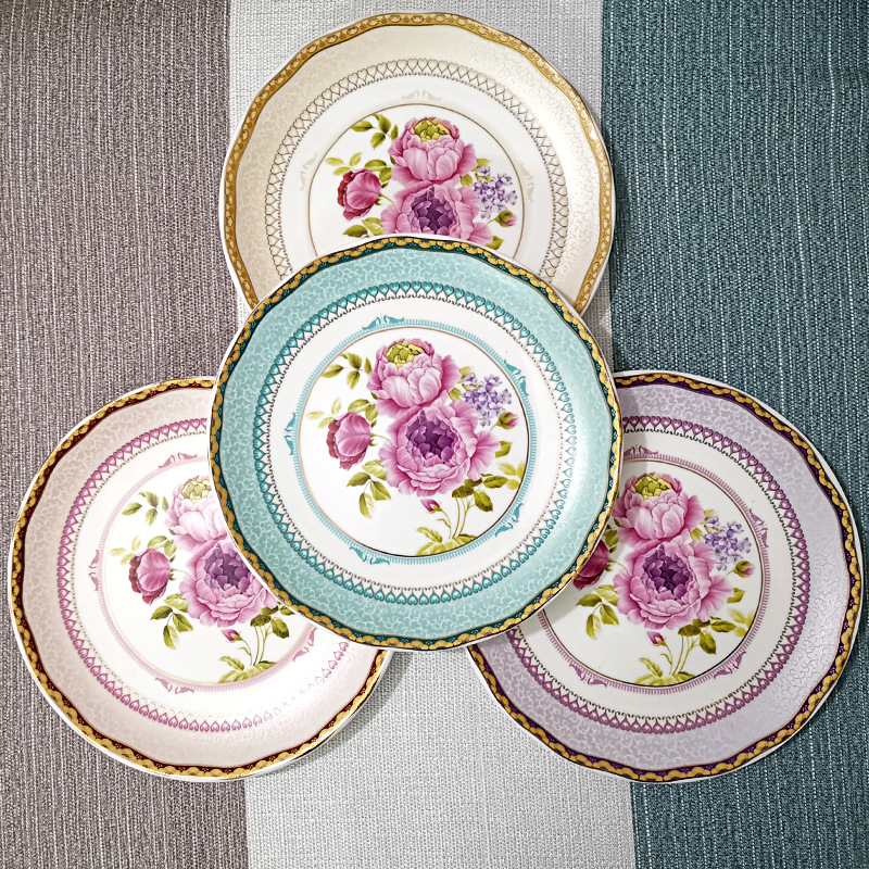 Vintage Peony Floral Wedding Dinnerware Set | Pastel Border Porcelain ...