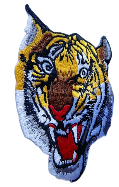Large Roaring Tiger Head Embroidered Patch 3.8"x5.1" | Iron On Applique