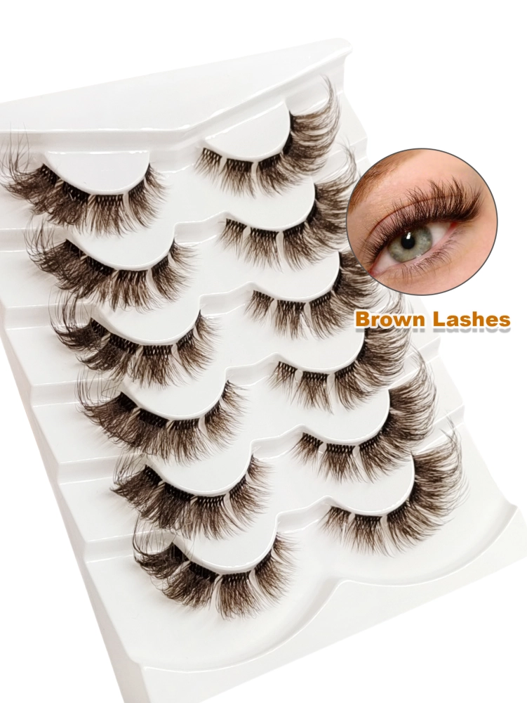 6 Pairs Brown Natural Cat Eye Faux Mink Eyelashes, Transparent Lash ...