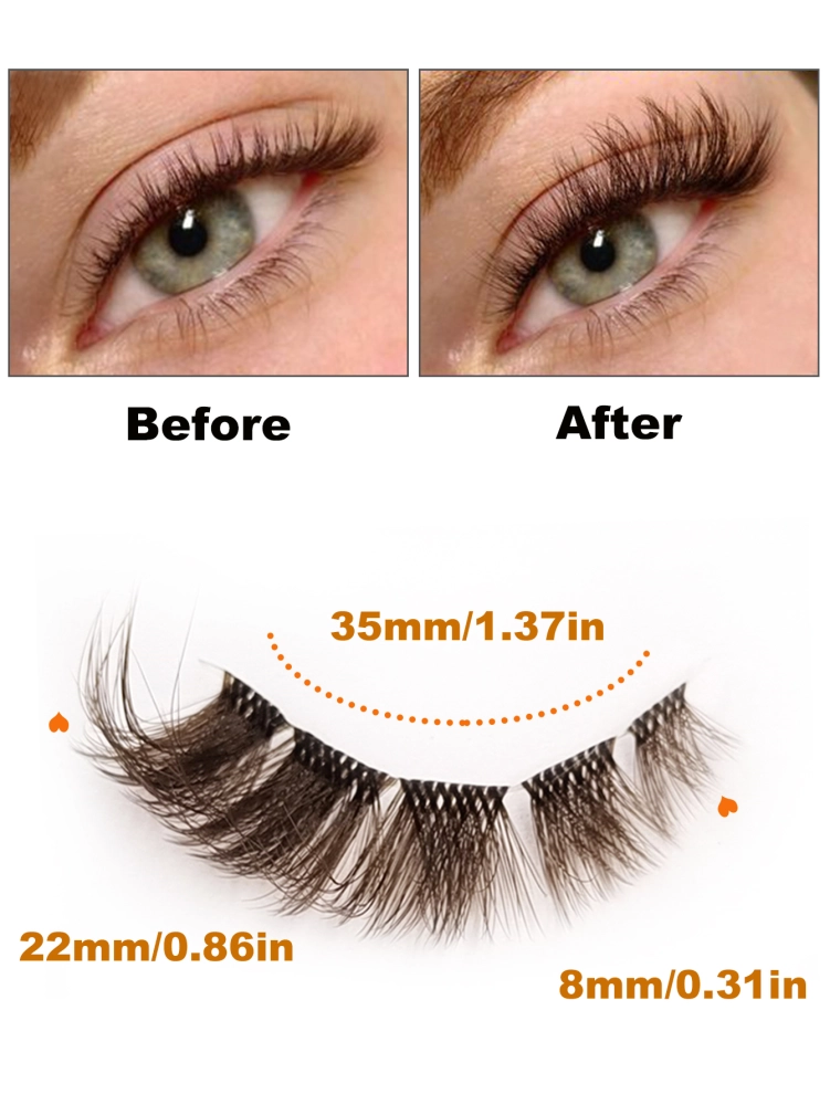 6 Pairs Brown Natural Cat Eye Faux Mink Eyelashes, Transparent Lash ...