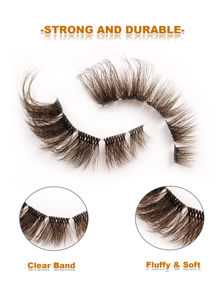 6 Pairs Brown Natural Cat Eye Faux Mink Eyelashes, Transparent Lash ...