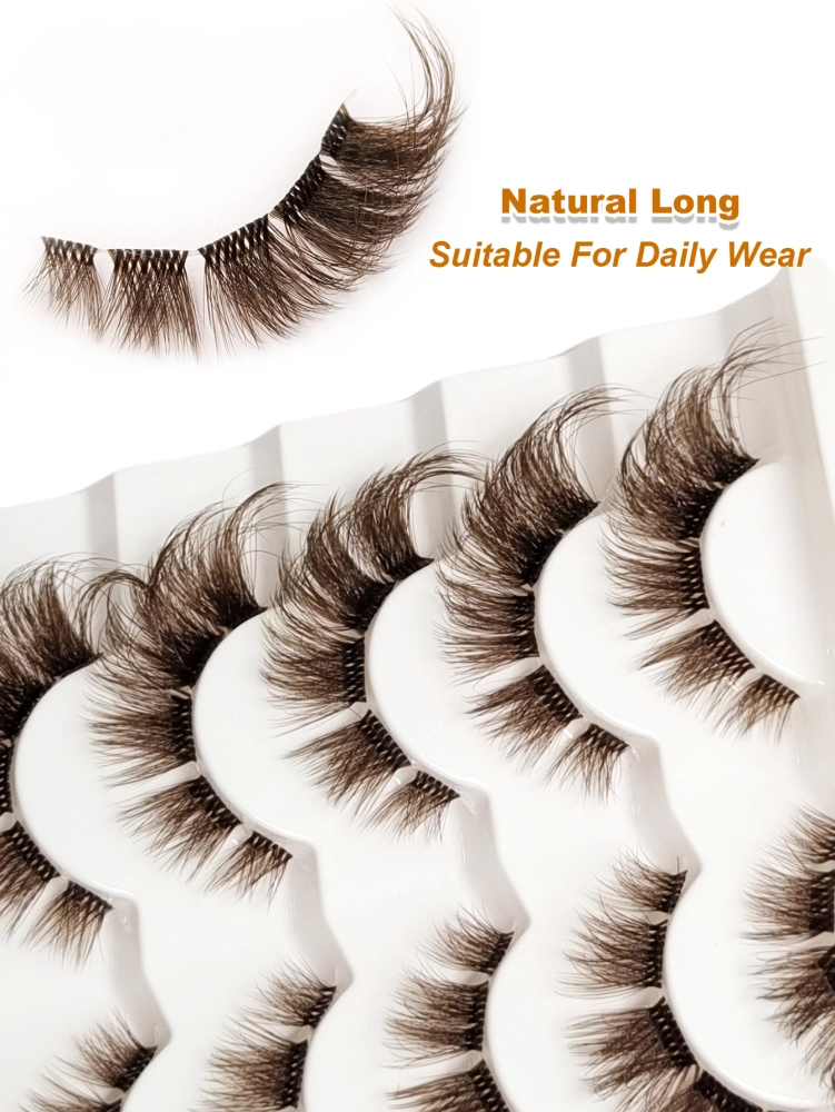 6 Pairs Brown Natural Cat Eye Faux Mink Eyelashes, Transparent Lash ...
