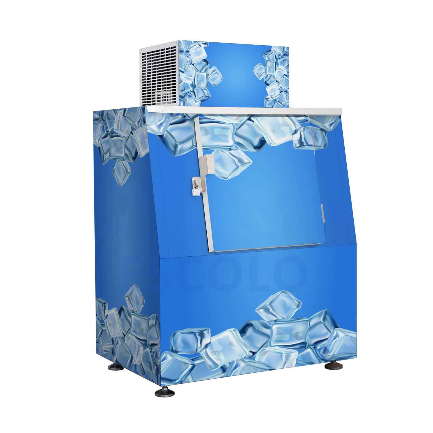 Commercial Slanted-Door Ice Storage Freezer for High-Capacity Outdoor Use