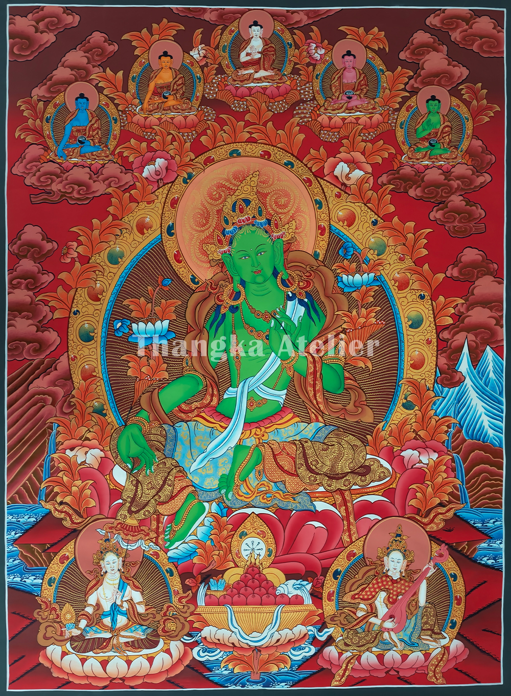 Original Hand painted Green Tara Thangka |Beautiful mother Green Tara ...