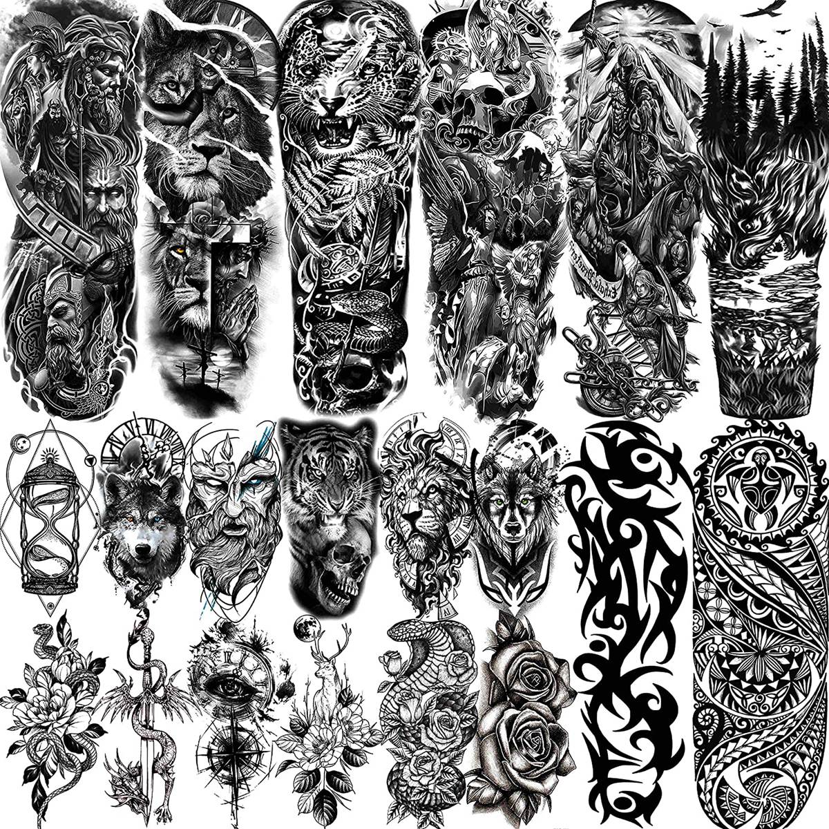 20 Sheets Extra Large Full Arm Temporary Tattoos For Men Adults, Tiger ...